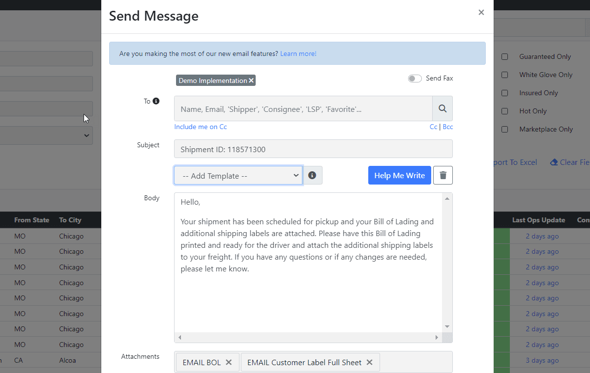 Tai Software TMS Integration | Front