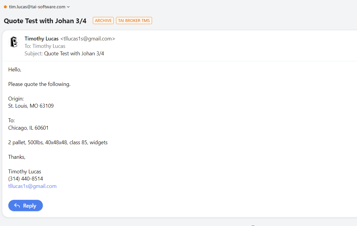 Tai Software TMS Integration | Front
