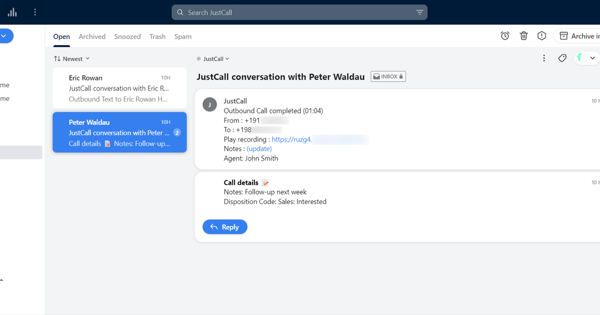 JustCall Integration | Front