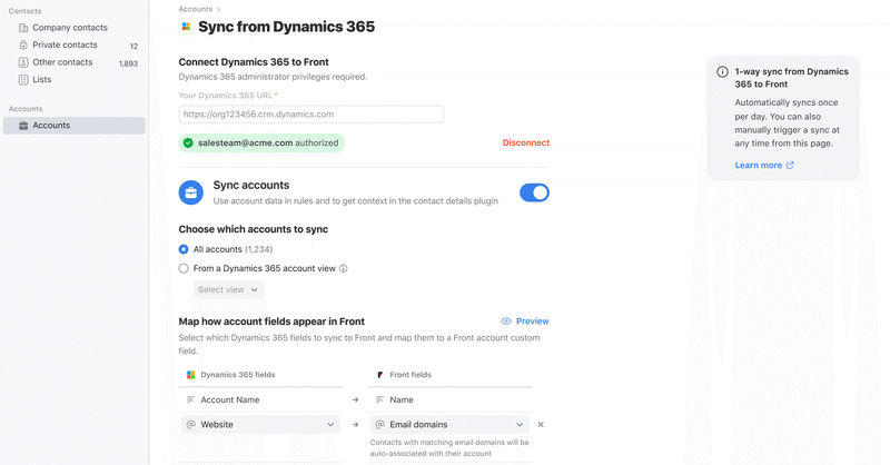 Microsoft Dynamics 365 Integration | Front