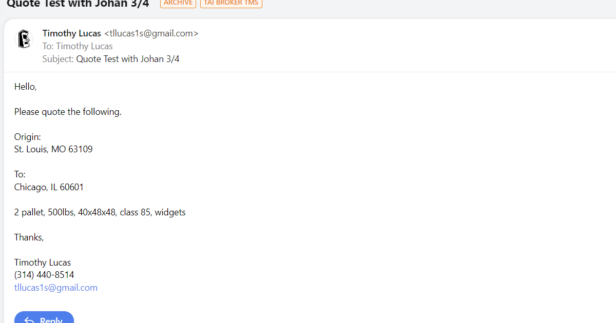 Tai Software TMS Integration | Front